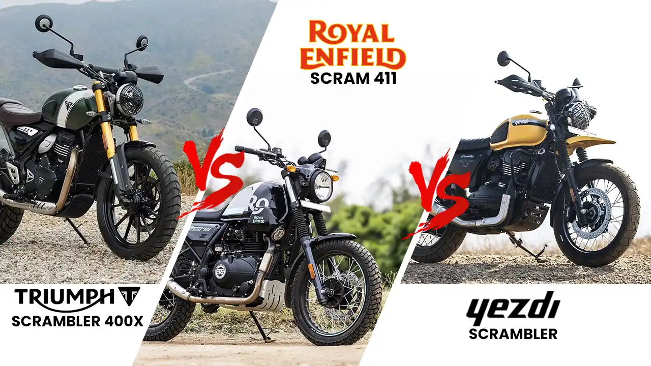 Yezdi Scrambler vs Triumph Scrambler 400X vs Royal Enfield Scram 411 ...